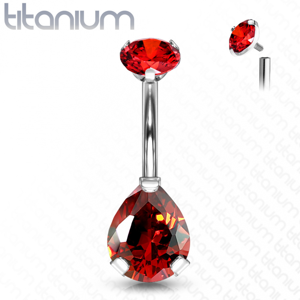 Tear Drop Titanium Internally Threaded Belly Ring Red Ragnaråkk