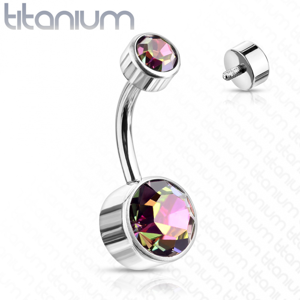 Titanium Round Swarovski Crystal Belly Ring Vitrail Medium @SHORT ...
